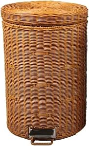 Garbage Cans Rattan Round Trash Can with Lid Stainless Steel Bracket ...