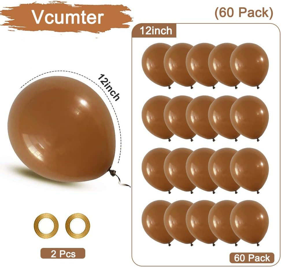 Brown Balloons, 60 pcs 12 inch Matte Balloons with Balloon Ribbons ...
