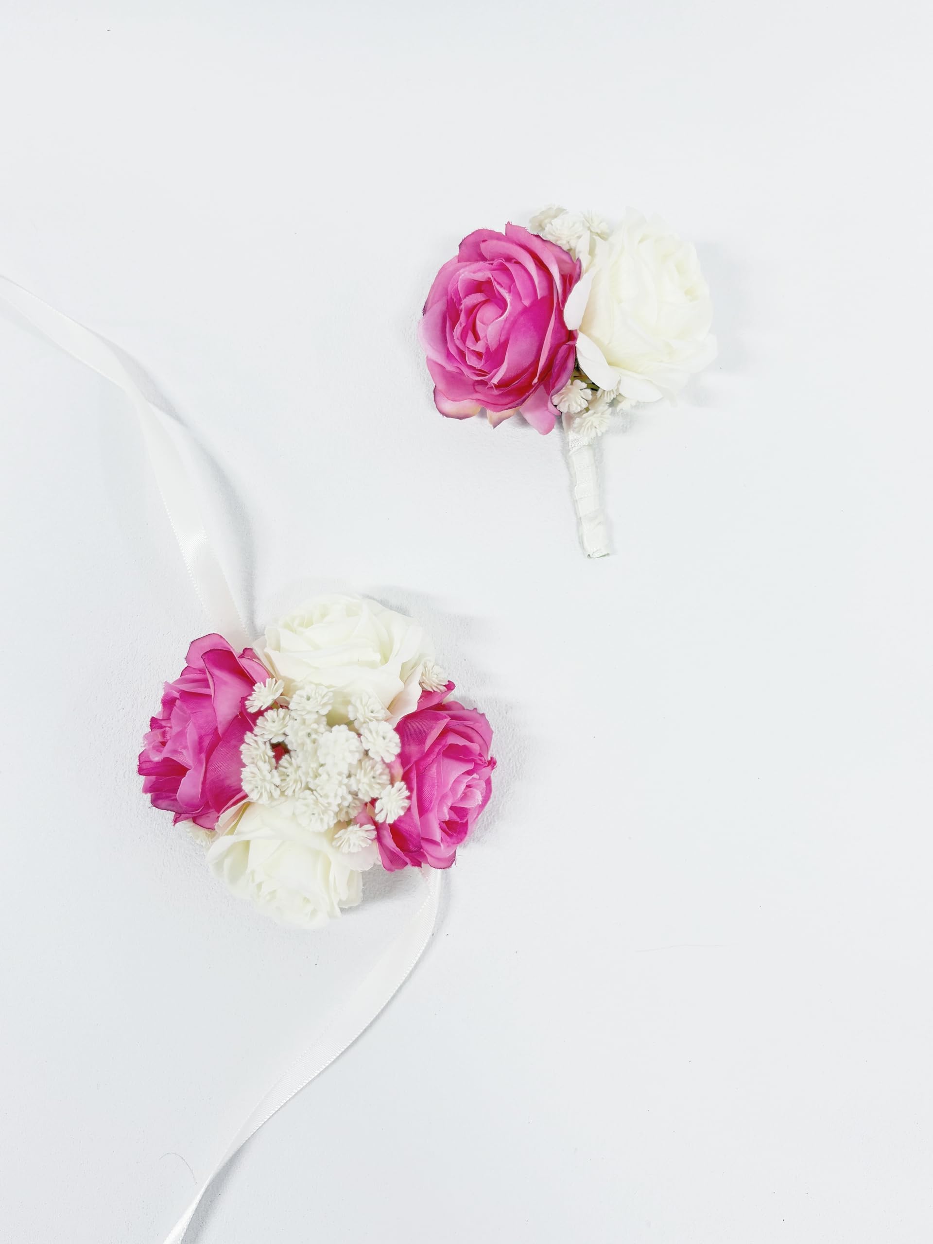 Amazon.com: MAFELOE Wrist Corsage and Boutonniere Set Artificial Rose ...