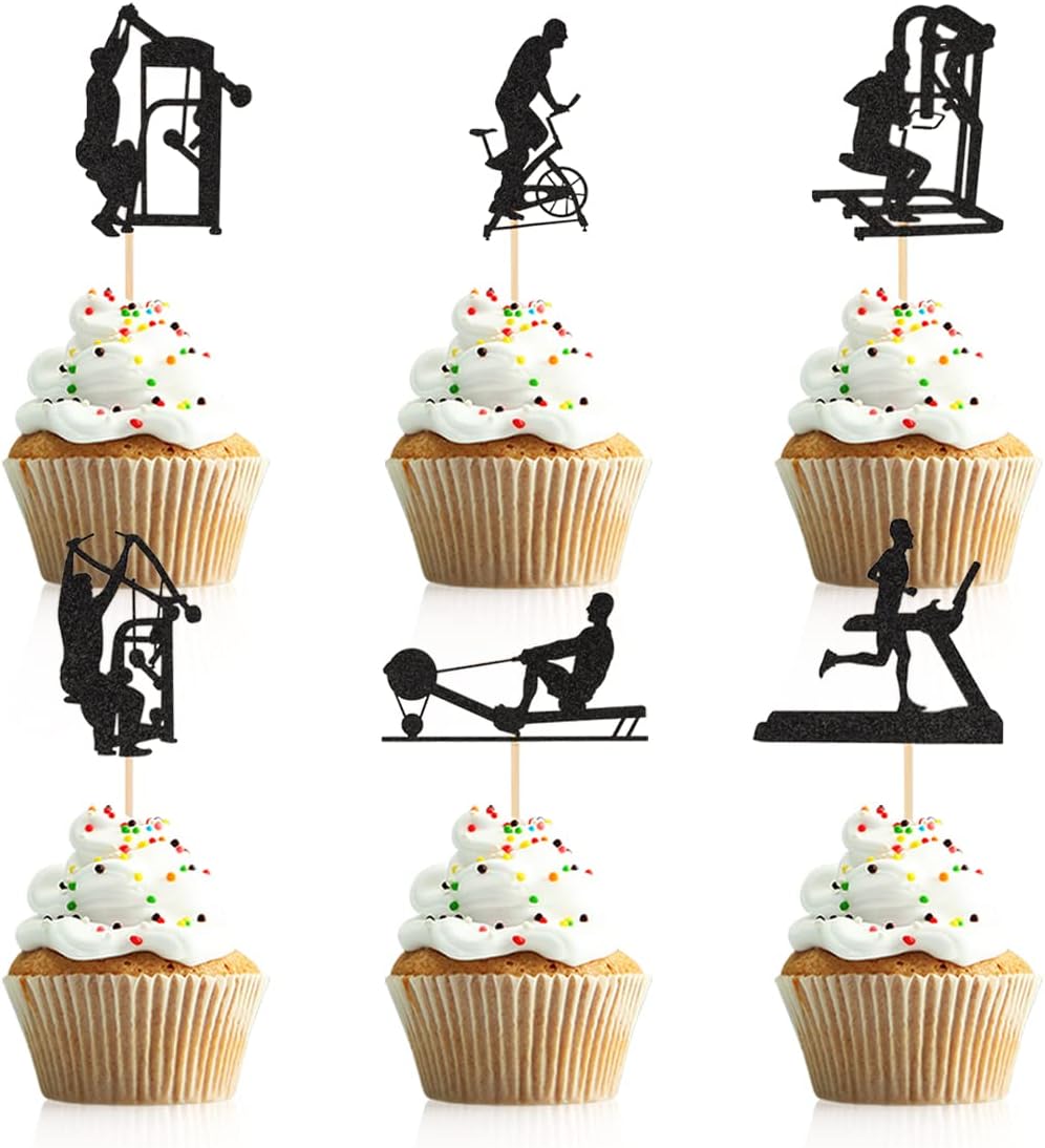 Amazon.com: Donoter 24 Pieces Gym Cupcake Toppers Weight Lifting Cake ...