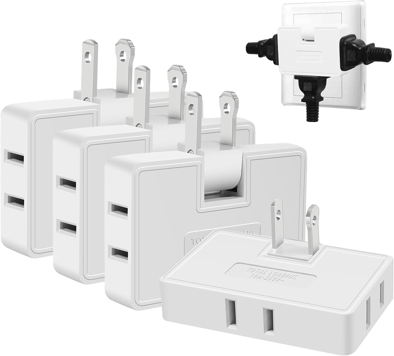 Amazon.com: 3 Way Flat Wall Outlet Extender Adapter- 4 Pack 180 Degrees ...