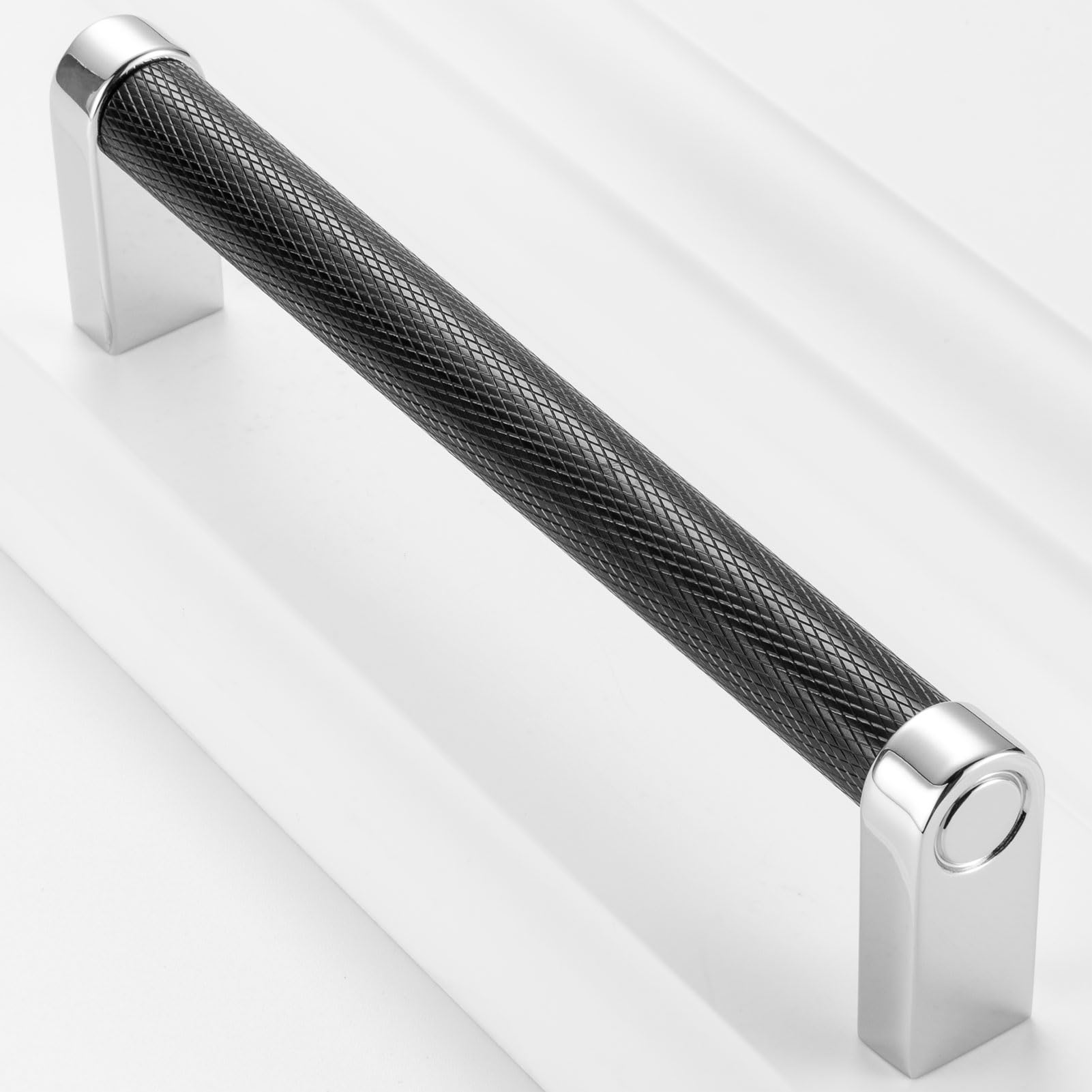 BEROSSA Black and Chrome Cabinet Pulls, Knurled Bar Cabinet Handles, 5 ...