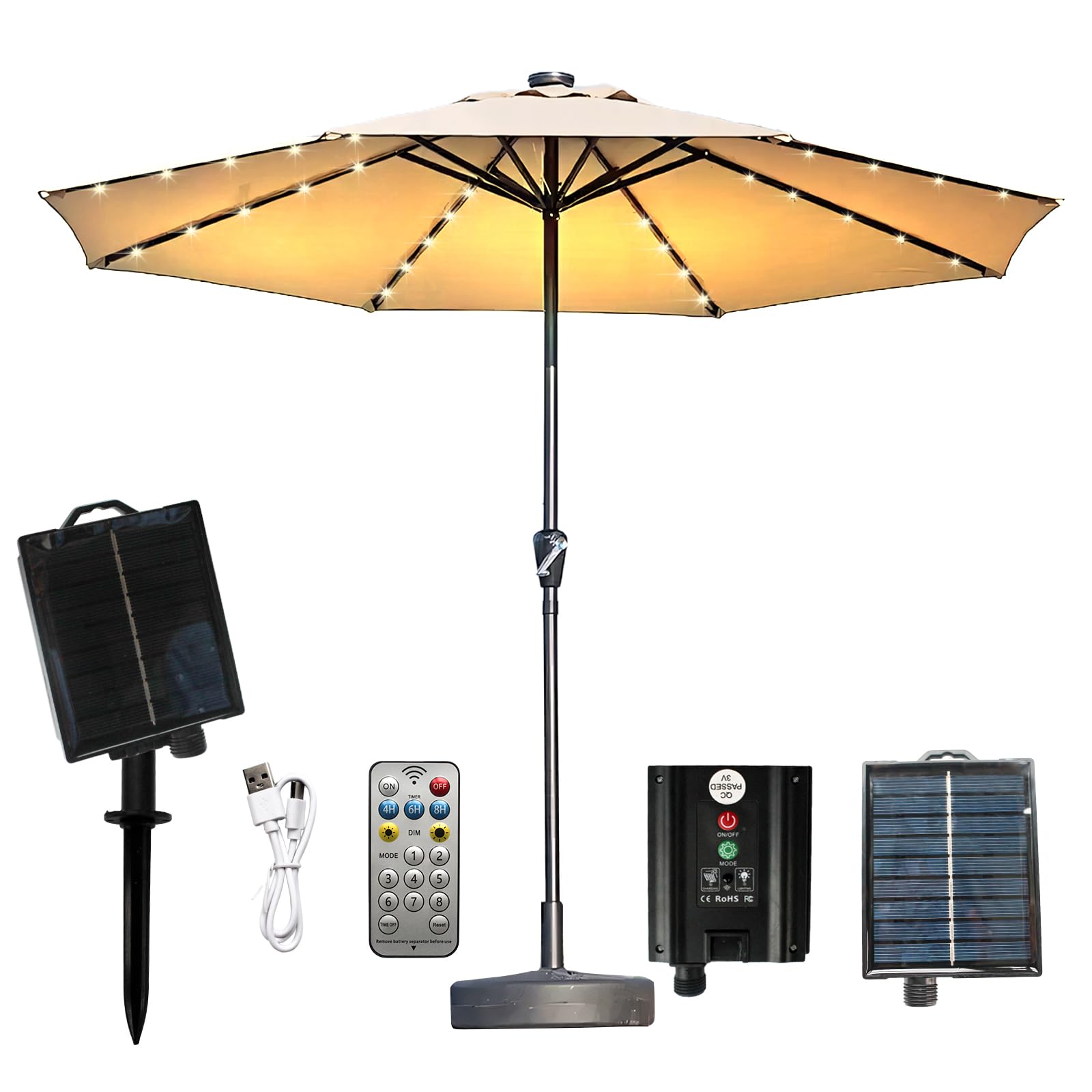 Solar Umbrella Lights with Remote Control,Patio Umbrella Light with 104 ...