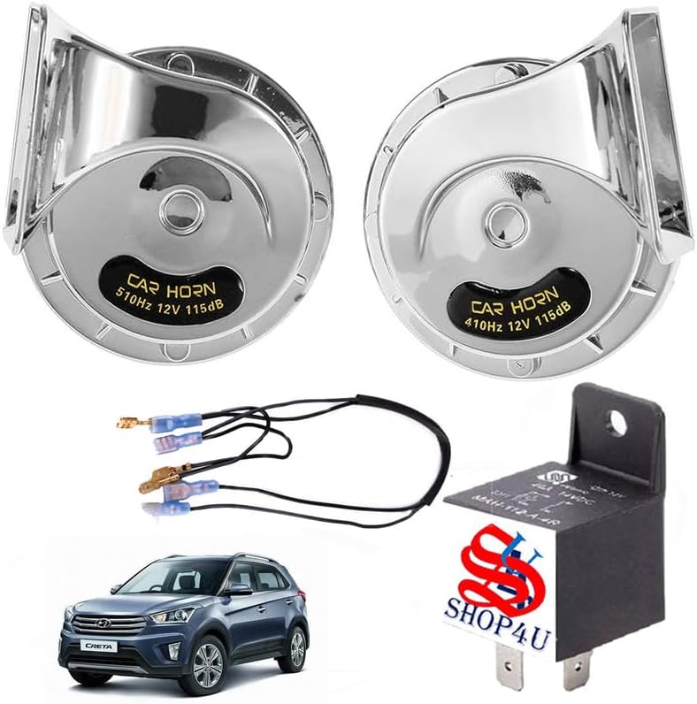 SHOP4U Creta car Horn with Low and high Sound (Silver, 12V, 420/500 Hz ...