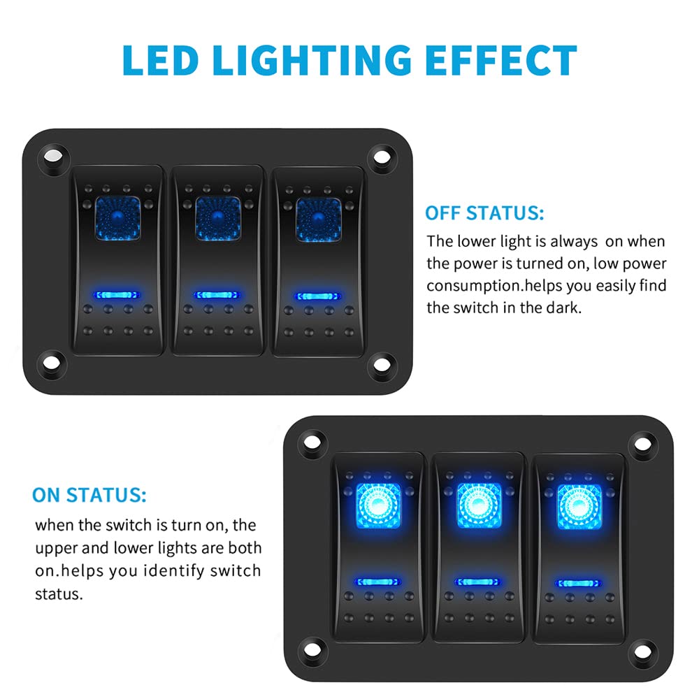 Snapklik.com : Waterproof 3 Gang Rocker Switch Toggle Panel, 5 Pin SPST ...