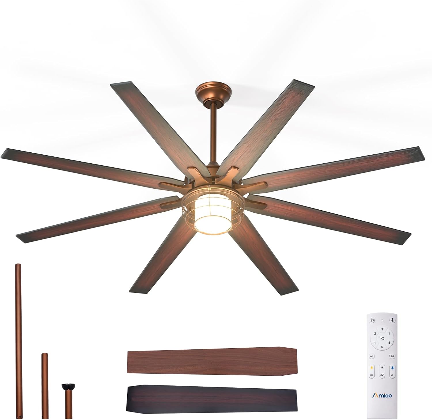 Amico Ceiling Fans with Lights, 72'' Indoor/Outdoor Brown Ceiling Fan ...