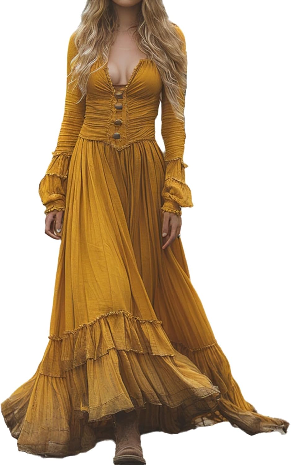 Women's Long Sleeve Maxi Dress Fall Casual Pastoral Country Long Dress ...