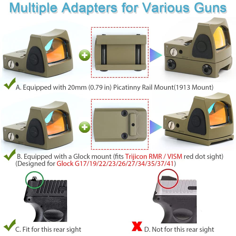 Tactical RMR Red Dot Sight, 3.25MOA w/Weaver Picatinny Mount Adjustable ...