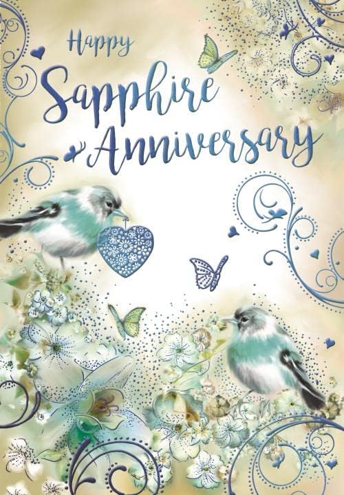 Happy 45th Sapphire Anniversary Birds & Heart Design Greeting Card ...