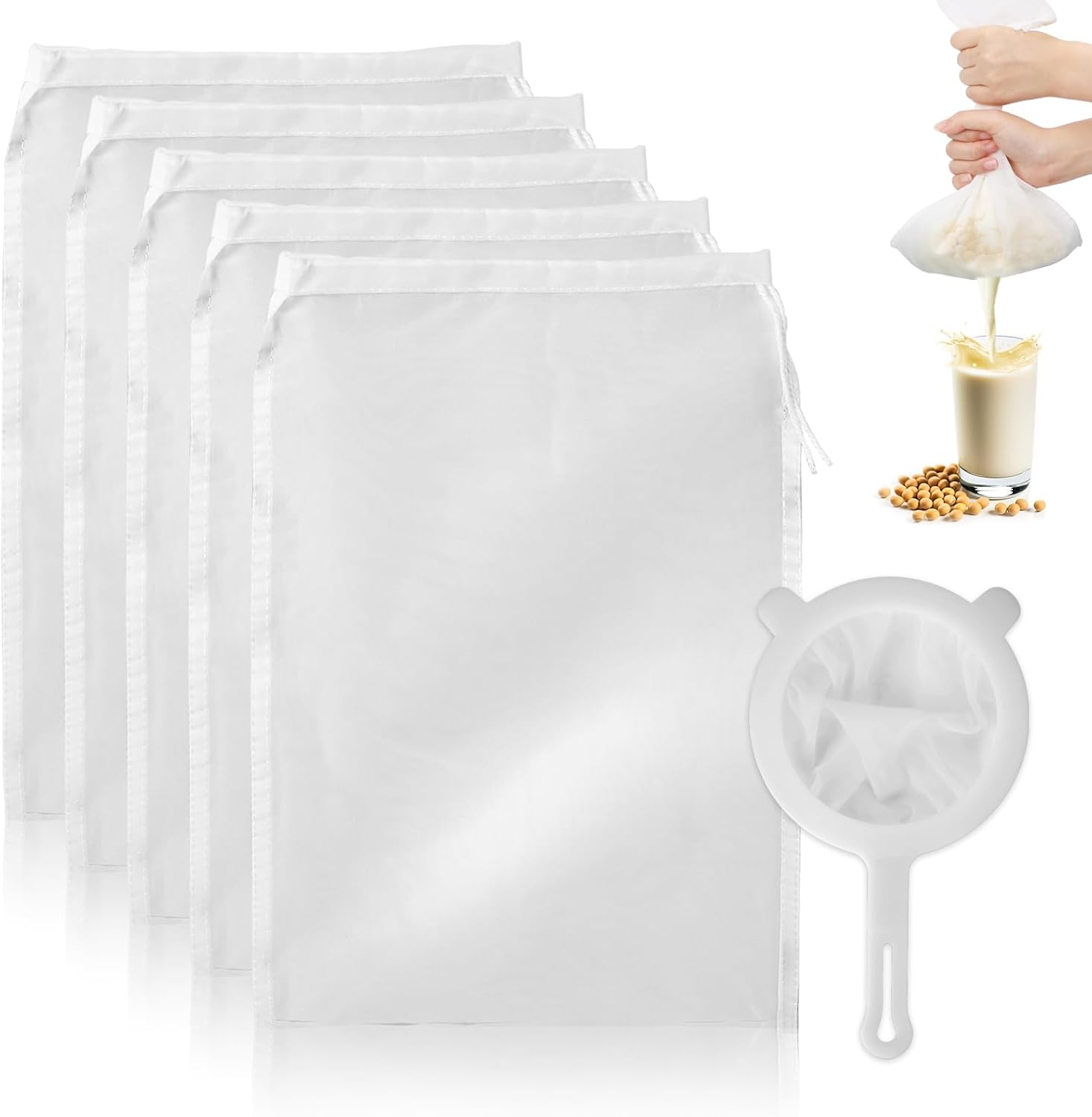 200 Mesh Fine Mesh Strainer with 5PCS Nut Milk Bags Reusable Food ...