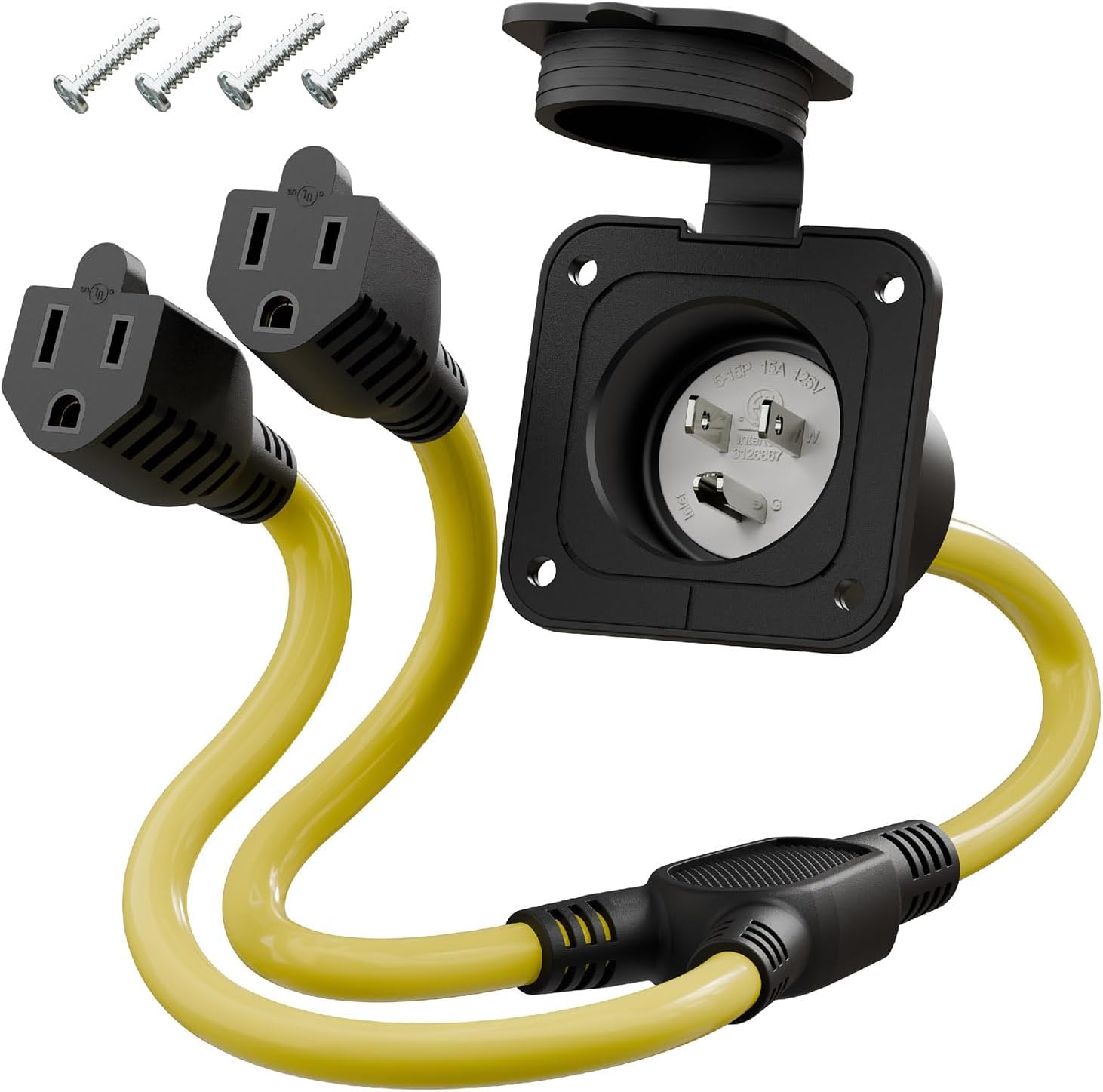 Amazon.com: 15A 125V Power Inlet Extension Cord, Nema 5-15P Flanged ...