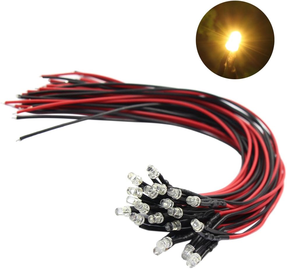 Evemodel L123WM 20pcs Pre Wired 3mm WARM White Led Lamp Light Set 12V ...