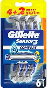 Gillette Sensor3 Comfort Disposable Razors for Men, 4+2, Pack of 6 ...