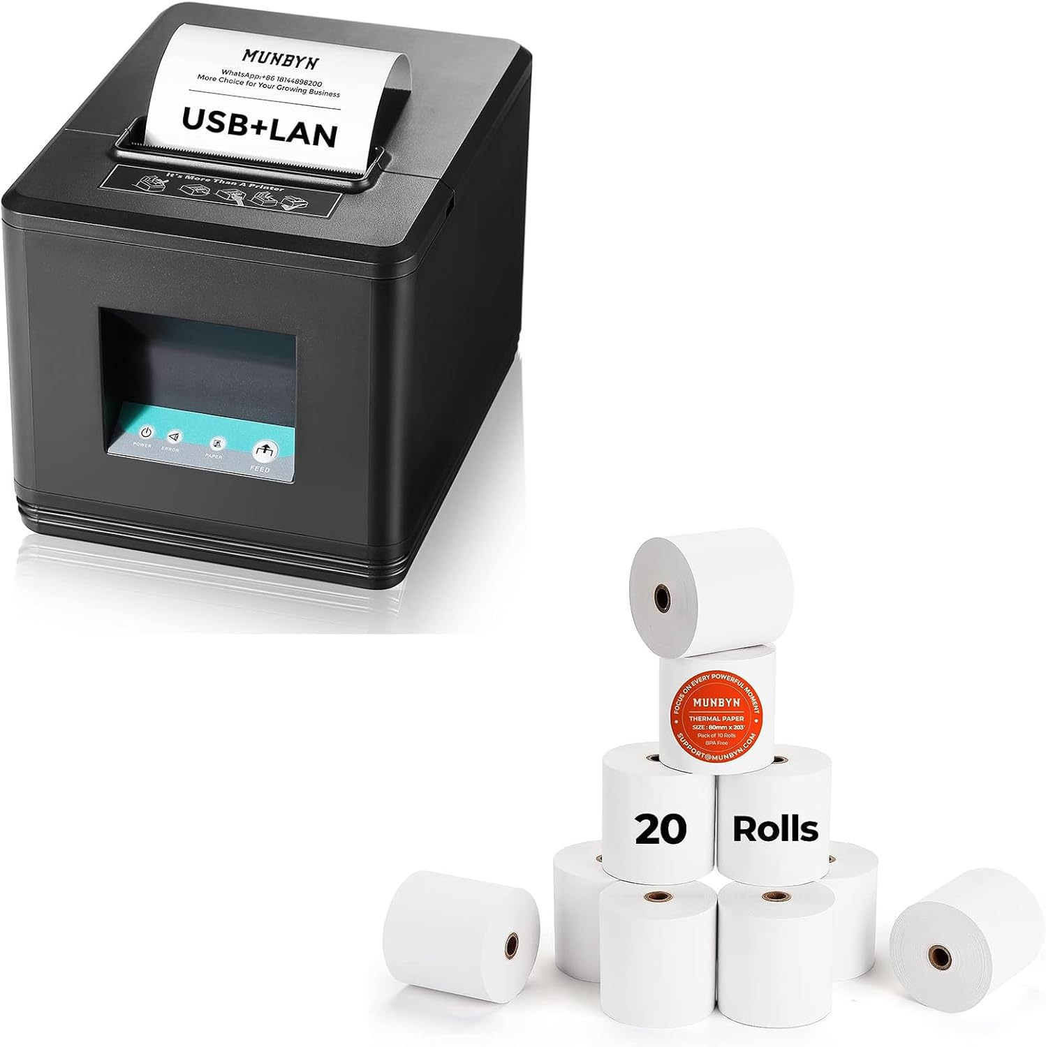 Amazon.com: MUNBYN Thermal Receipt Printer, 80mm POS Printer and 20 ...