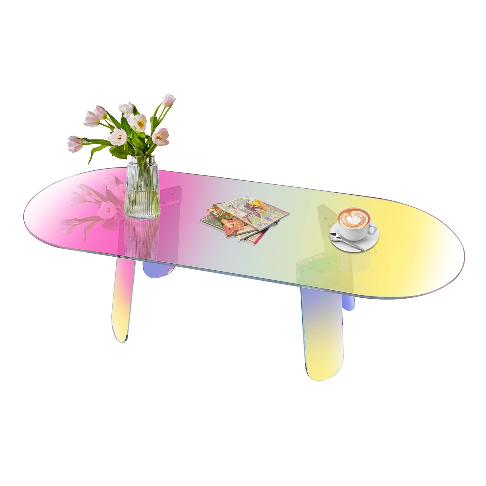 Amazon.com: TPZLRN Iridescent Acrylic Coffee Table, 47" L x 20" W x 14 ...