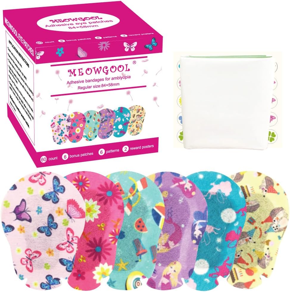 Amazon.com: Meowgool Adhesive Eye Patches for Kids with Lazy Eye, 60+6 ...