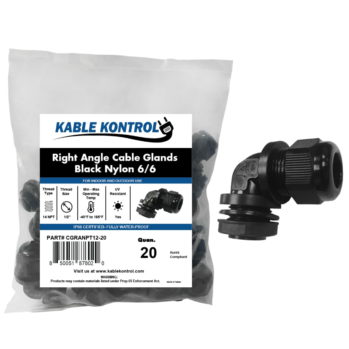 Kable Kontrol Nylon Cable Glands 1/2” Right Angle Joint Elbow Gland 14 ...
