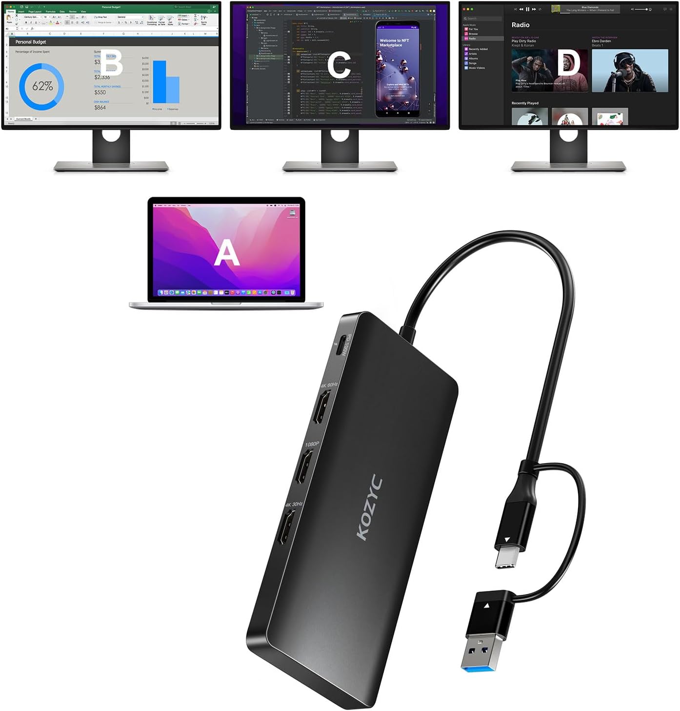 Amazon.com: USB C Docking Station 3 Monitors Compatible with Mac ...