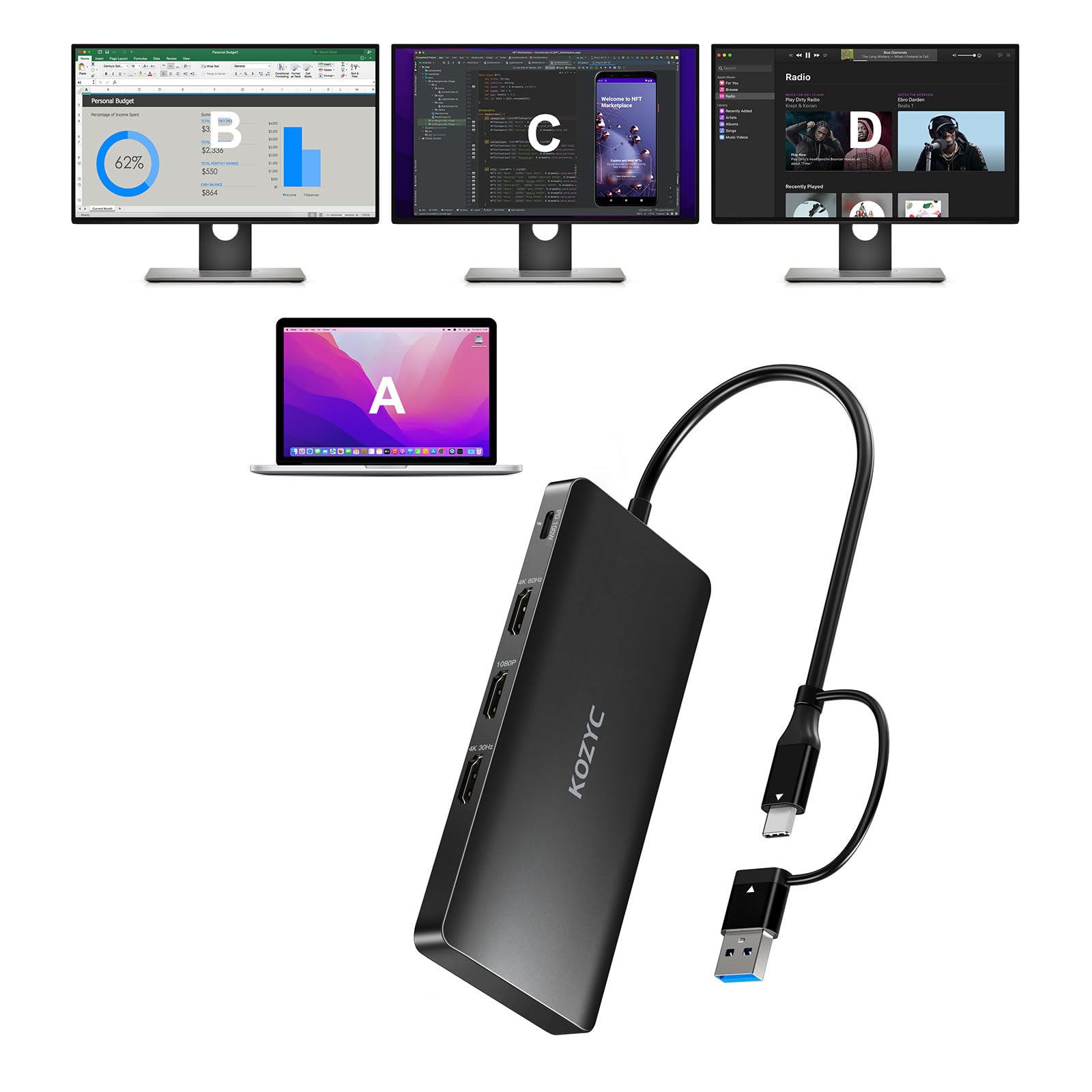 Amazon.com: USB C Docking Station 3 Monitors Compatible with Mac ...
