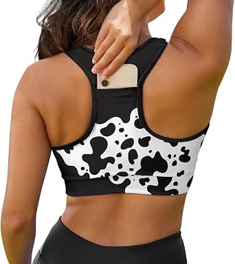 Amazon.com: Noteligou Sexy Sports Bras for Women Black Cow Print High ...