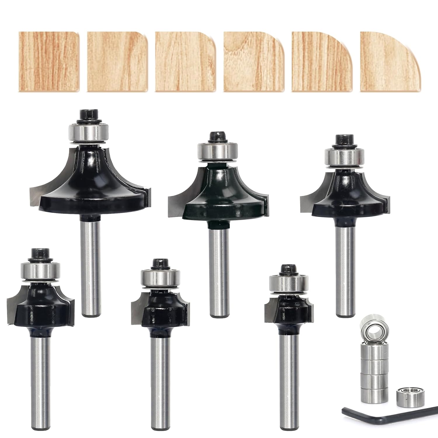 Akylin 6PCS Roundover Router Bit Set, 1/4 inch Shank, Corner Rounding ...