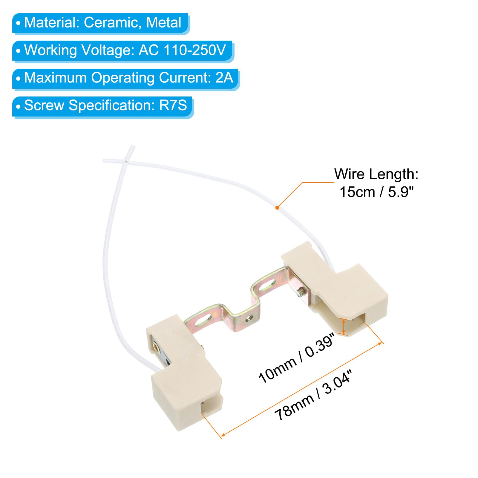 PATIKIL 78mm R7S Socket, 1 Pack Ceramic Lamp Holder Halogen Socket Bulb ...
