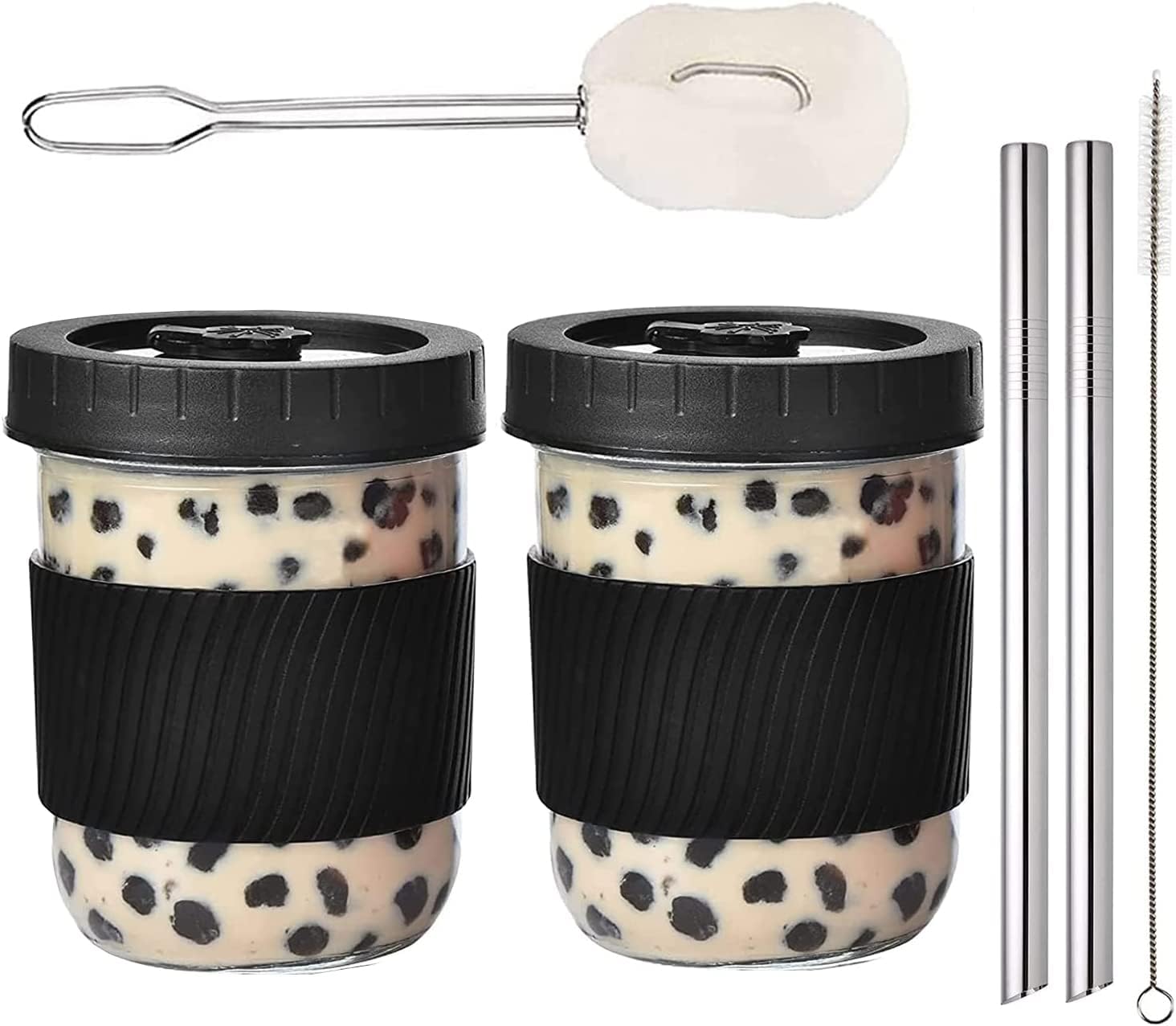 Amazon.com: NINU 2-Pack 16oz Reusable Boba Cups Bubble Tea Cup, Wide ...
