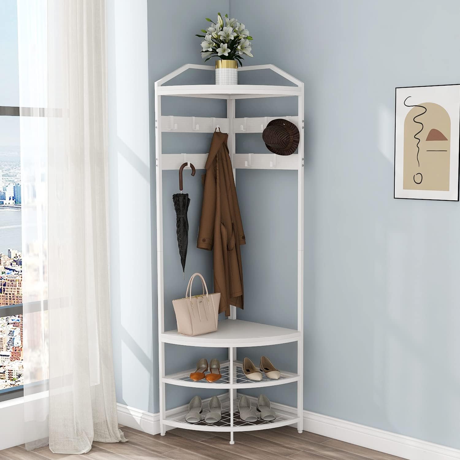 Amazon.com: corner coat rack,corner hall tree,Solid wood clothes rack ...