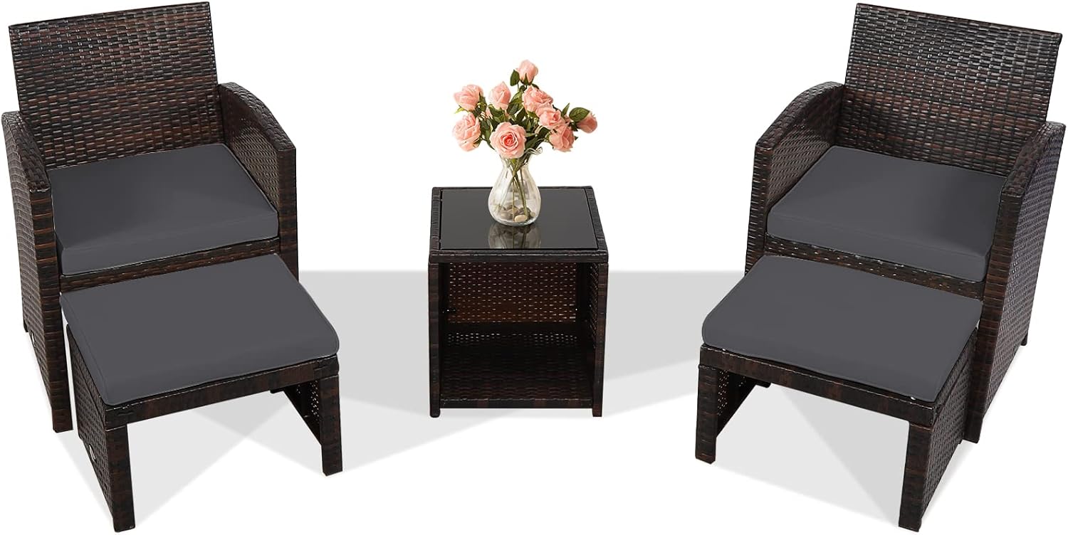 KOMFOTTEU 5 TLG. Rattan Gartenmöbel Set, Balkonmöbel Set mit 1 ...