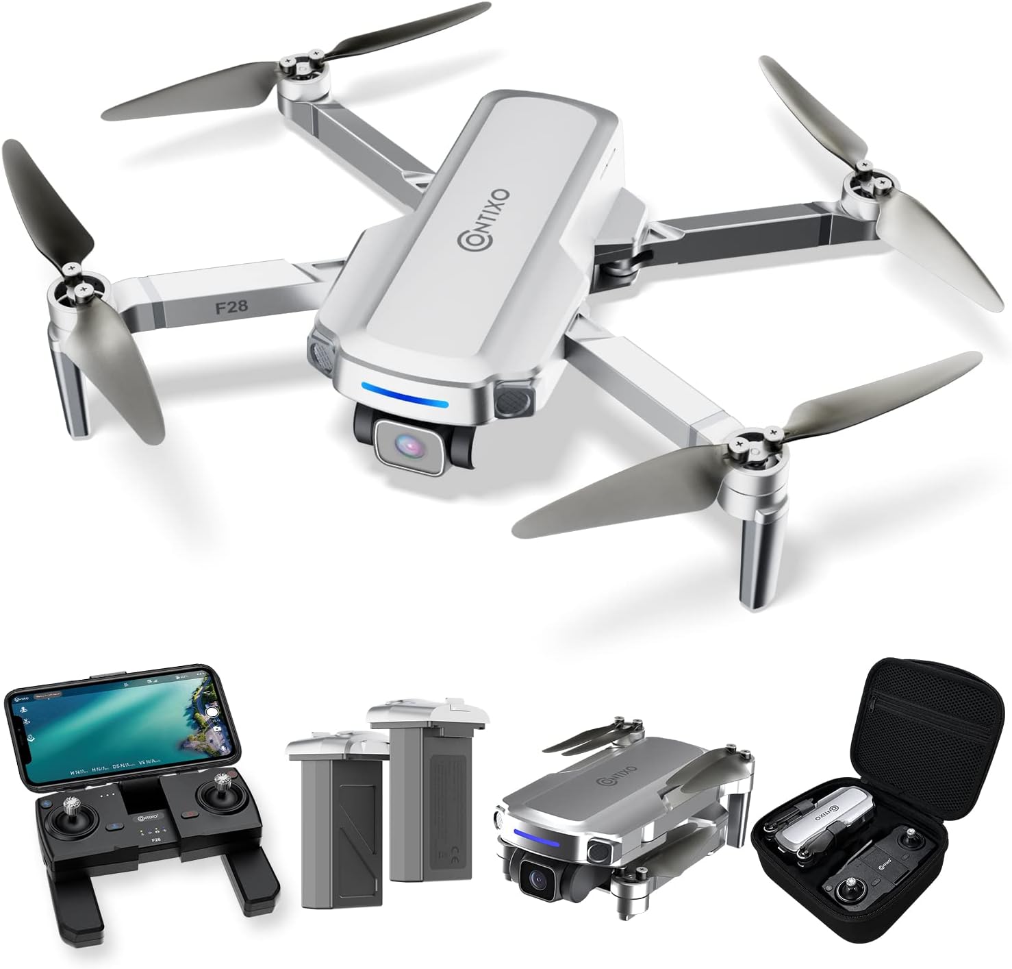 Amazon.com: Contixo F28 2K Camera Drone for Adults - Foldable FHD Video with GPS Control and ...
