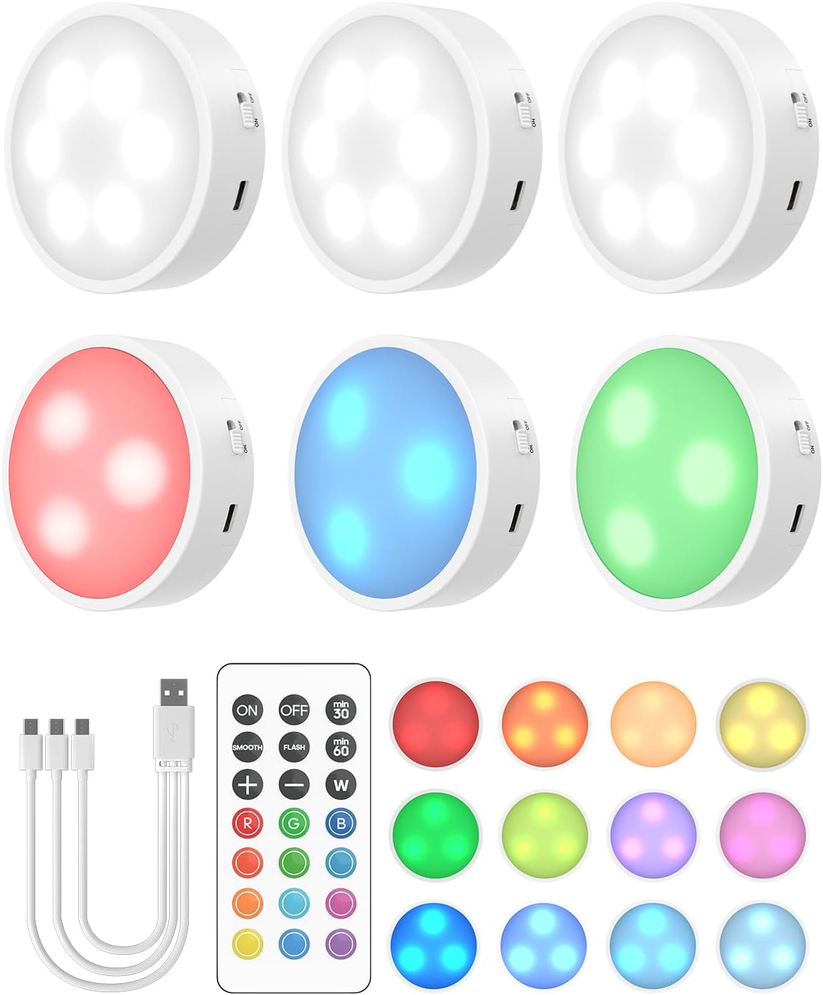 GOODEA.fun Puck Lights with Remote, 13 RGB Colors LED Under Cabinet ...