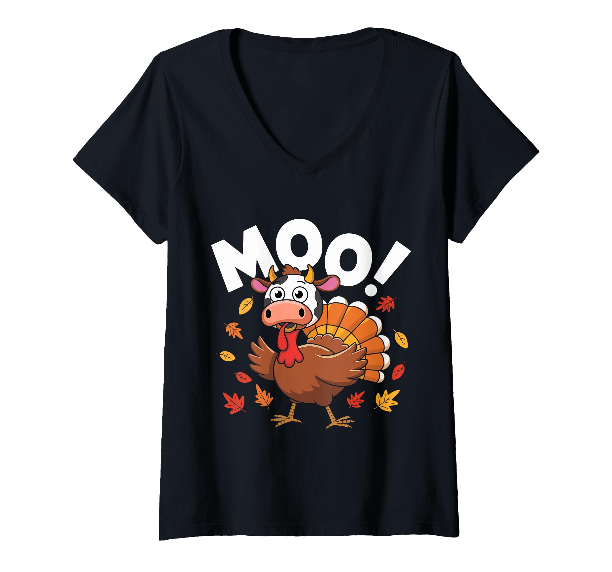 Amazon.com: Womens Turkey Moo Funny Thanksgiving Turkey Cow Moo V-Neck ...