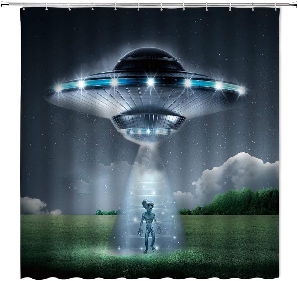 Amazon.com: JUSTSWAG Cool UFO Shower Curtain Alien Spaceship Landing to ...
