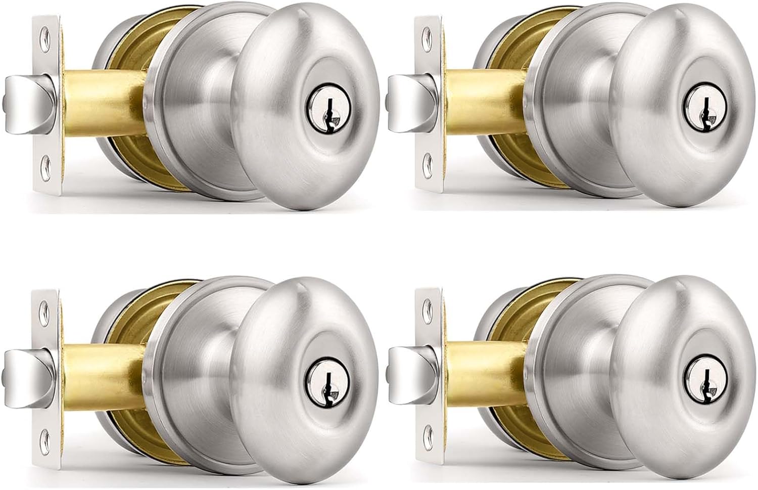 Probrico Brushed Nickel Door Knobs with Lock, Oval Keyed Alike Entry Door Knobs, Exterior Door ...
