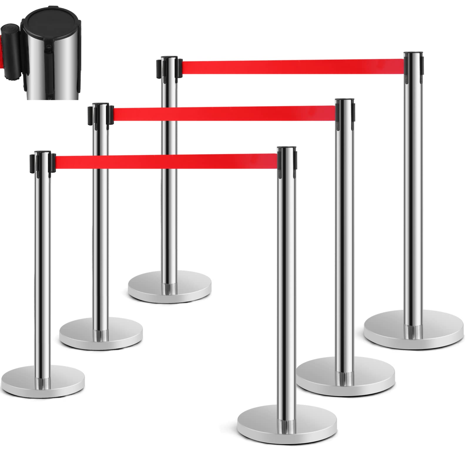 Belt Barrier Set, 6PCS Retractable Belt Stanchion Queue Rope with ...