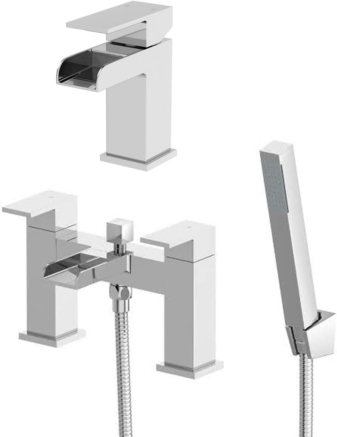 Modern Bathroom Square Mono Basin Sink Mixer Tap and Bath Shower Filler ...