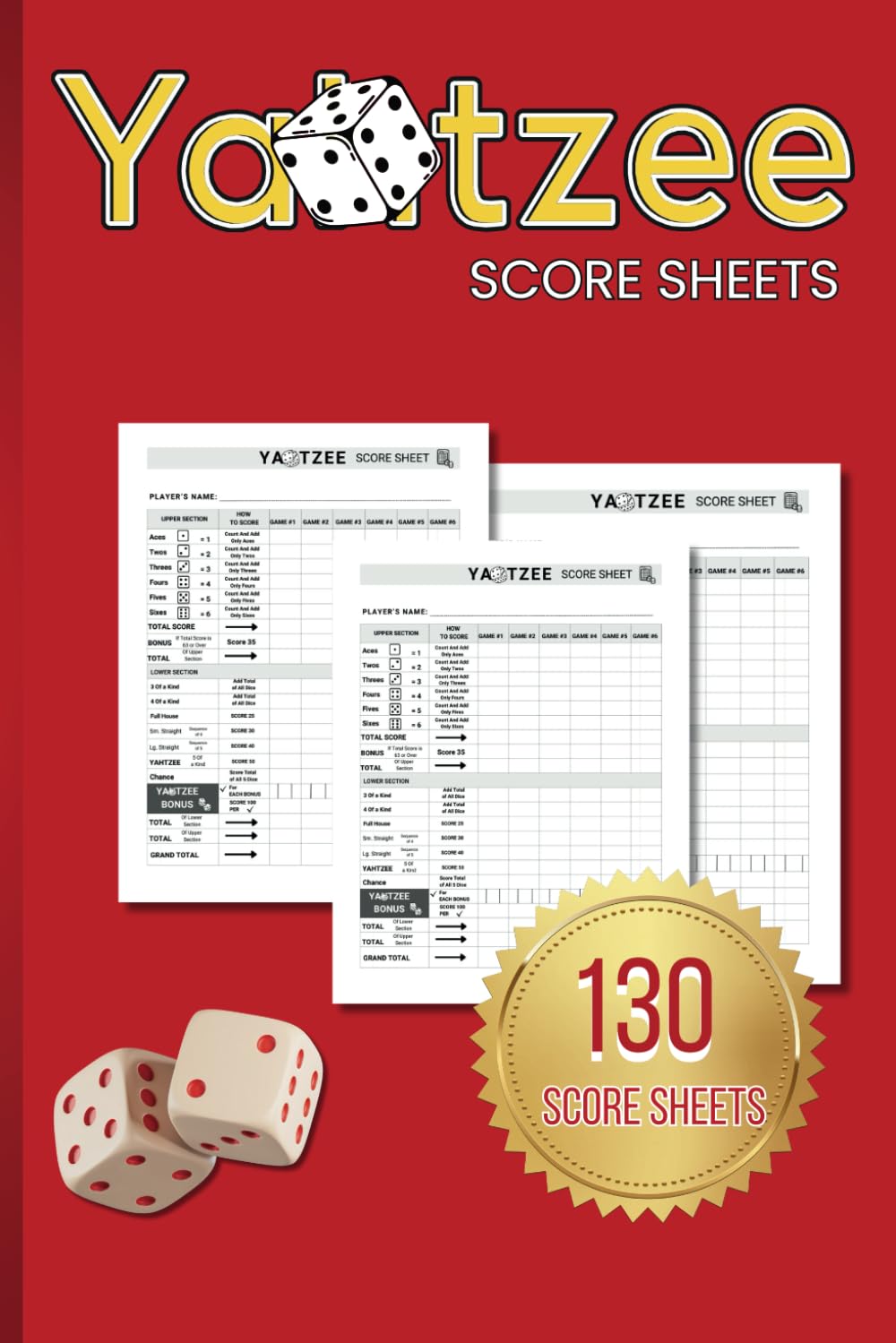 Amazon.com: Yahtzee Score Sheets: Yahtzee Score Pads, 6 X 9 Large Print ...