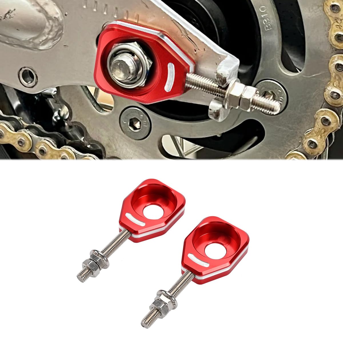 Amazon.com: Canitu Red Rear Chain Adjusters,Motorcycle Billet Rear Axle ...