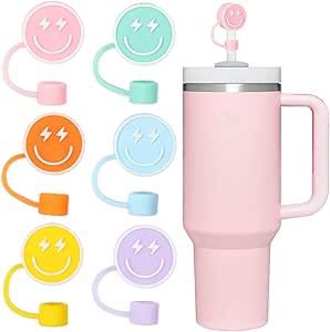 Amazon.com: Whaline 6Pcs Lightning Smiling Face Straw Covers Preppy ...