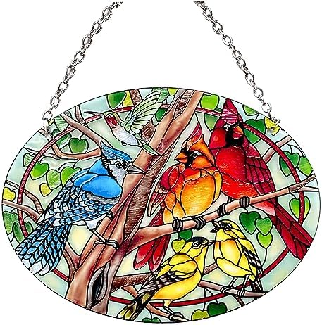 Stained Glass Window Hanging, Bird Suncatchers for Windows Multicolor ...