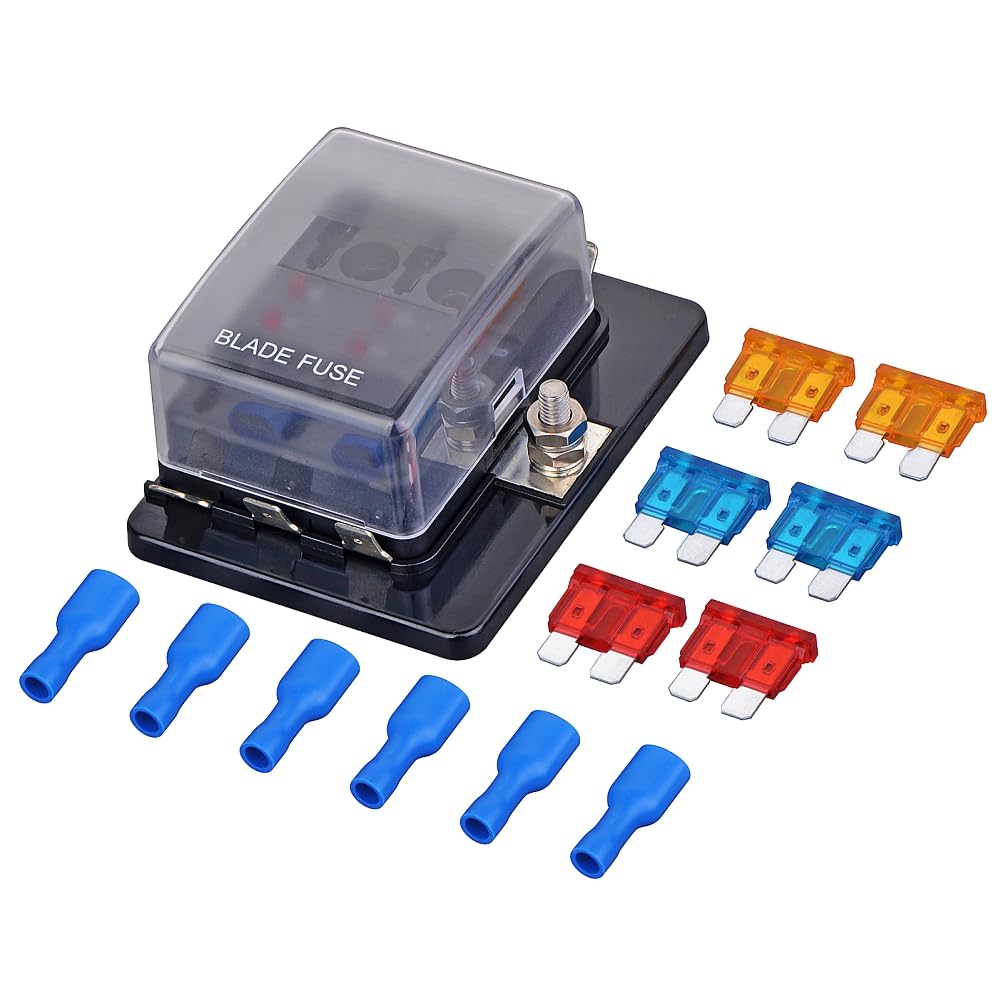 Amazon.com: 6-Way 12 Volt Insert Fuse Block with LED Warning Light Kit ...