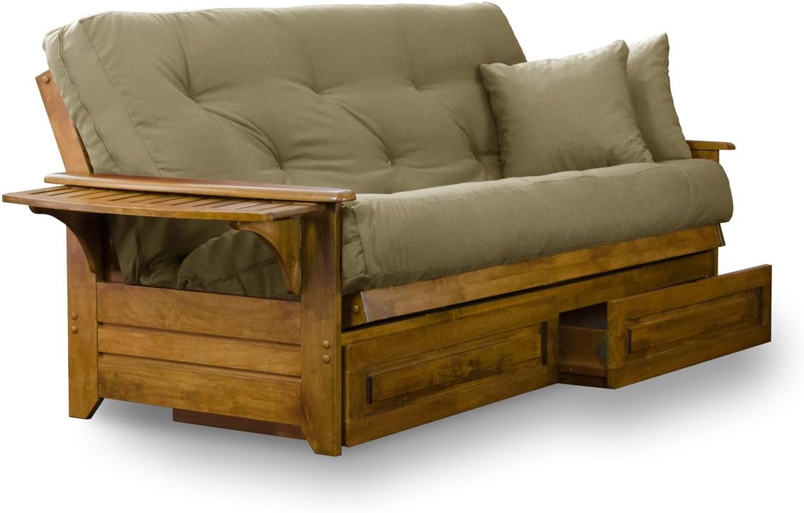 Amazon.com: Nirvana Futons Brentwood Tray Arm Futon Frame, Drawers, and ...