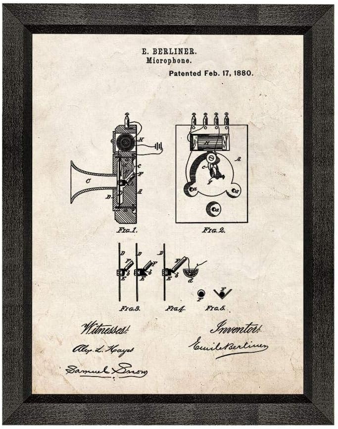 Amazon.com: Microphone Patent Art Old Look Print in a Beveled Black ...
