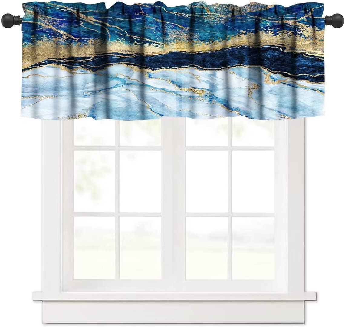 Amazon.com: Navy Blue Marble Valance Modern Luxury Silver Liquid Gold ...