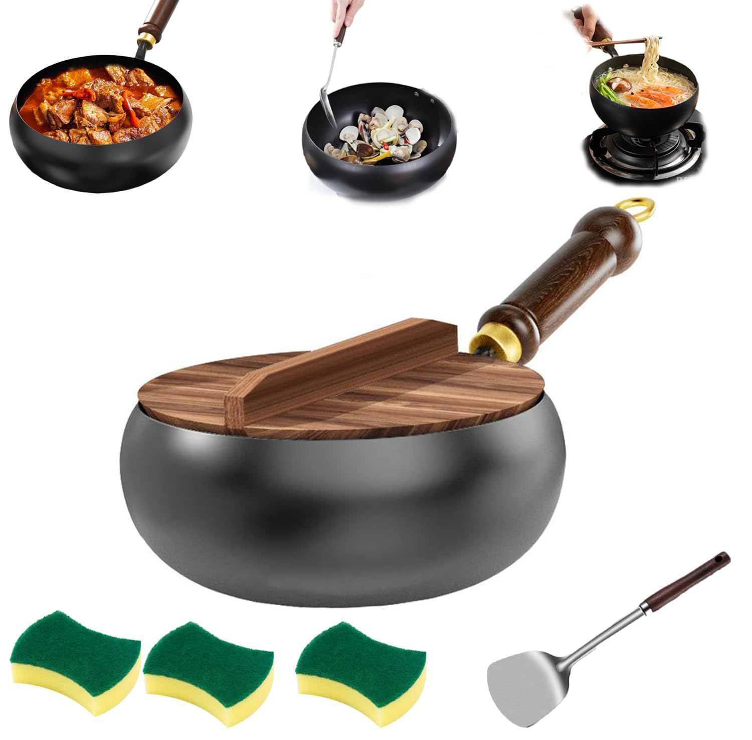 Japanese Wok Suntuup Japanese Non-Stick Iron Pan, Uncoated Iron Pan, 9. ...