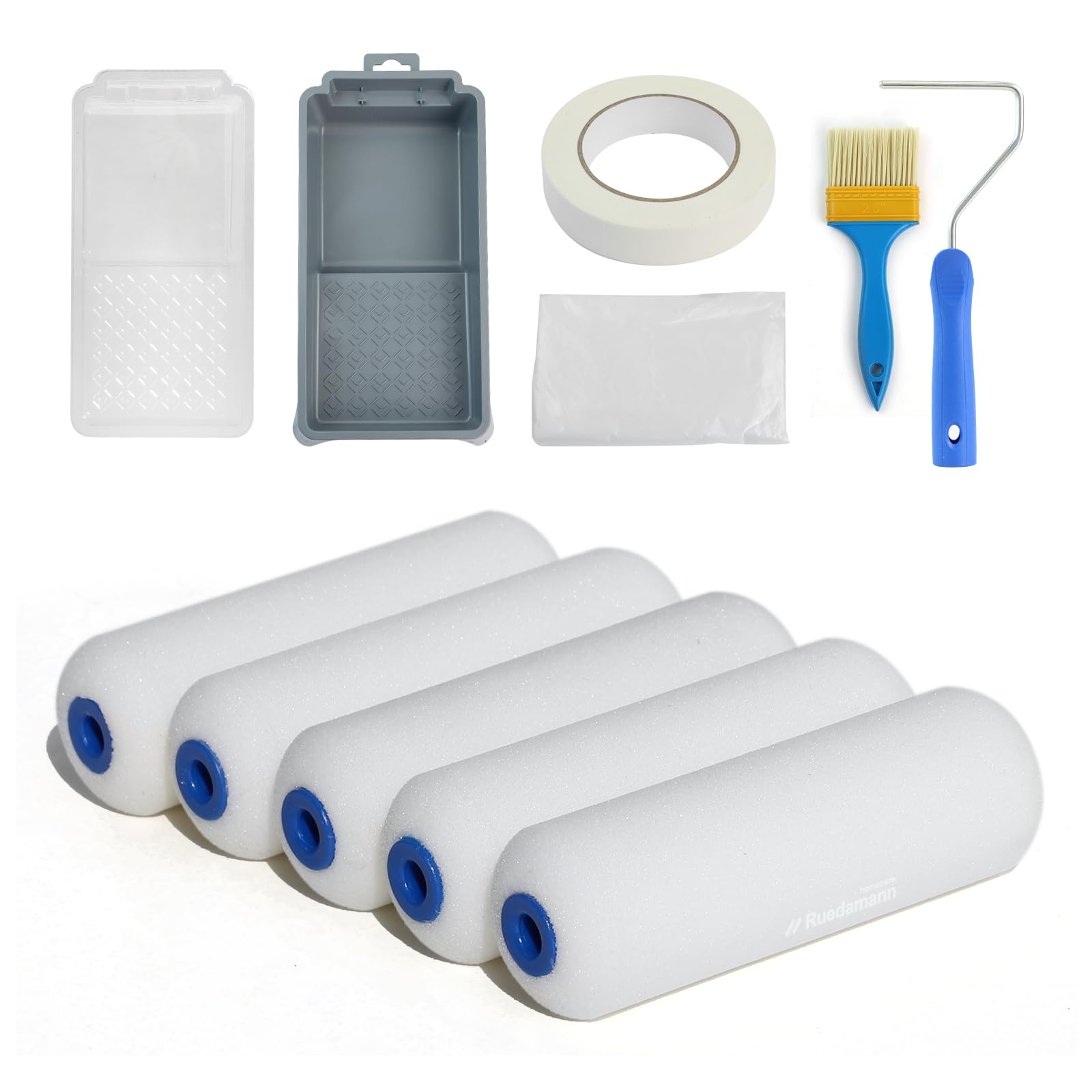 Ruedamann Foam Paint Roller, 4 Inch Paint Roller Kit(11 Piece),Includes ...