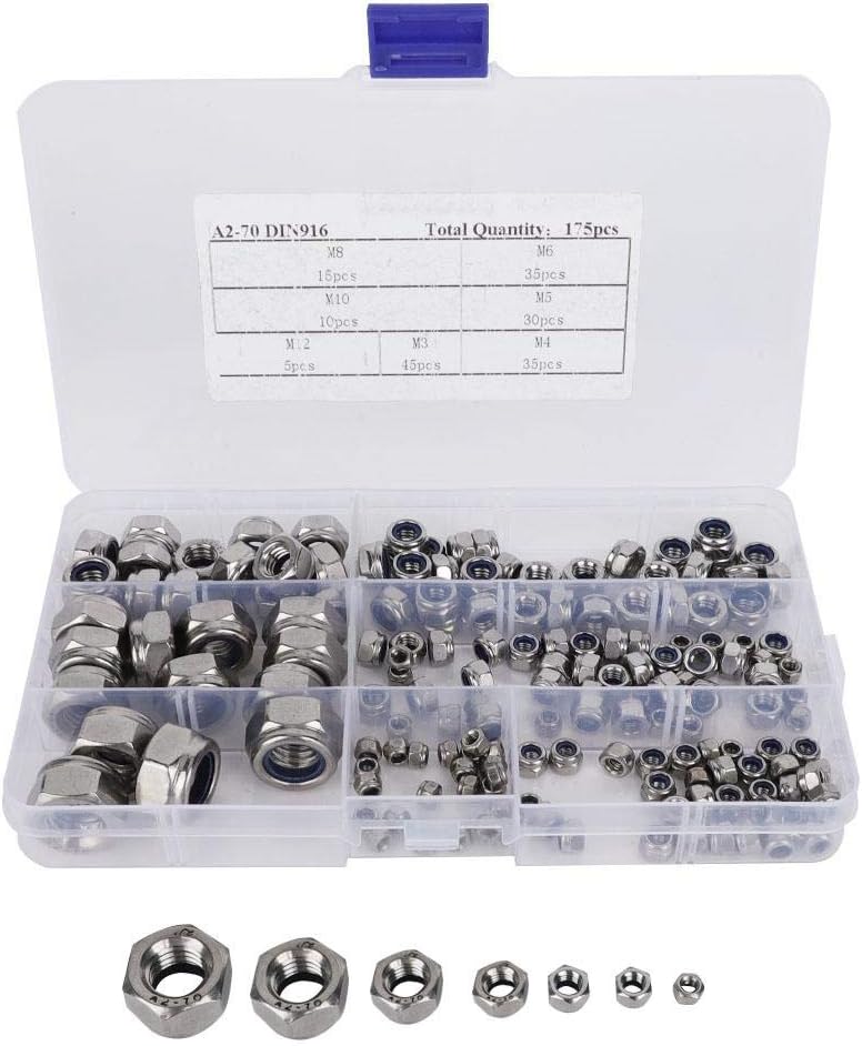 Hex Self-Locking Nuts Set, 304 Stainless Steel Self-Locking Nuts M3 M4 ...