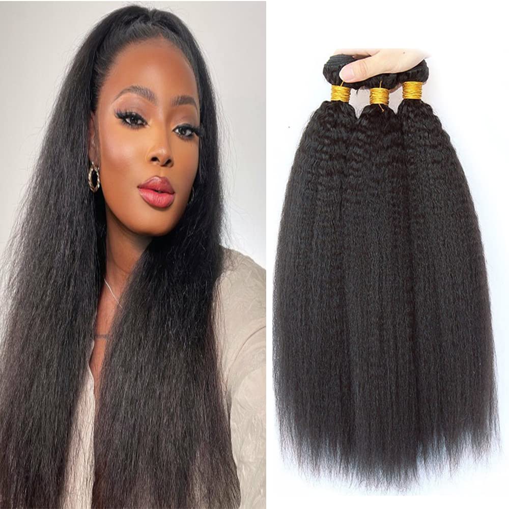 Amazon.com : Human Hair Kinky Bundles Human Hair Yaki Straight Bundles 8A Grade Brazilian Human ...