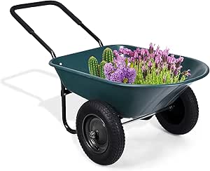 Trolleys, 2-Wheeled Garden Wheelbarrow, 150Kg Heavy Duty Garden Cart with Pneumatic Tyre and ...