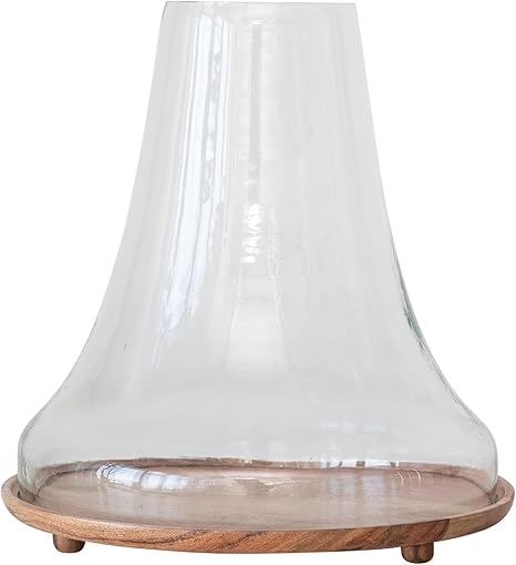 Amazon.com: Creative Co-Op Reclaimed Glass Cloche with Mango Wood Base ...